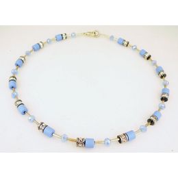 traumschmuck Kette ohne Anhänger 602a Halskette Collier Walzen blau Glas Rondelle Strass (Geschenk