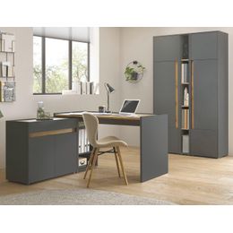 Furn.Design Schreibtisch Center (Büromöbel-Set in grau mit Wotan Eiche