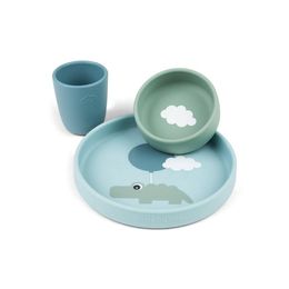 Done by Deer Kindergeschirr-Set Kindergeschirrset Happy Clouds blau Teller Schale Becher Silikon