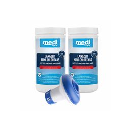 mediPOOL Chlortabletten mediPOOL Langzeit-Minichlor Tabs 2x 1kg +Schwimmdosierer