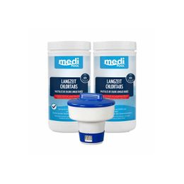 mediPOOL Chlortabletten mediPOOL Langzeit-Chlor Tabs 2x1kg +Schwimmdosierer