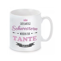 Herzbotschaft Tasse Kaffeebecher mit Motiv Grossartige Schwestern werden zur Tante