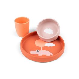 Done by Deer Kindergeschirr-Set Kindergeschirrset Happy Clouds orange Teller Becher Schale Silikon