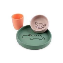 Done by Deer Kindergeschirr-Set Kindergeschirrset Croco Teller Schale Becher 3 Teile