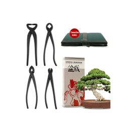 HappySeed Gartenschere Bonsai Werkzeug-Set Profi 4-teilig aus Stahl mit praktischer Tasche