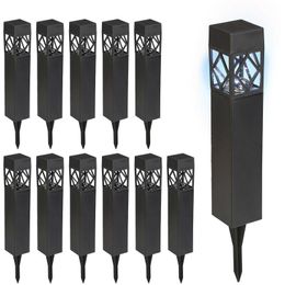 Solarlampen 12er Set, kaltweiß, wasserdicht, Dämmerungssensor, led Solarleuchte, HxBxT: 41 x 6 x 6 cm, schwarz - Relaxdays