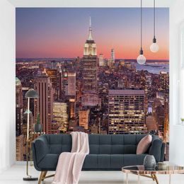 MICASIA Vliestapete - Sonnenuntergang Manhattan New York City - Fototapete Quadrat Größe HxB: 240cm x 240cm