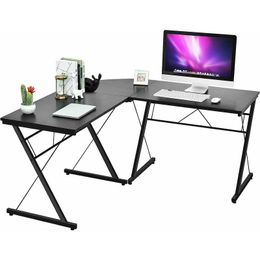 Giantex - Computertisch L-Form, Eckschreibtisch PC-Tisch Schreibtisch mit X-förmige Tischbeine, Winkelschreibtisch Bürotisch Ecktisch (schwarz)