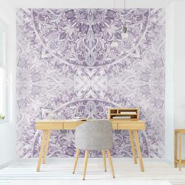 MICASIA - Fototapete - Mandala Aquarell Ornament violett - Fototapete Quadrat Größe HxB: 240cm x 240cm