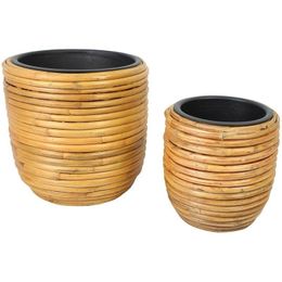 2er Set Pflanztöpfe aus Rattan, 25 + 33 cm hoch, Blumentopf mit Kunstoff-Einsatz, Pflanzer, Übertopf-Set, Pflanztopfset, Pflanzkübel, Blumenkübel