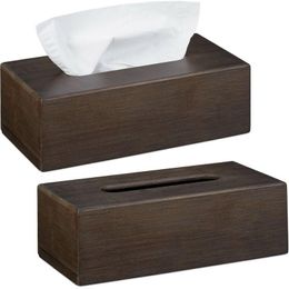 Relaxdays 2 x Tücherbox Bambus, Taschentuchbox mit Schiebeboden, Tissue Box für Taschentücher, hbt: 7,5x24x12cm, dunkelbraun