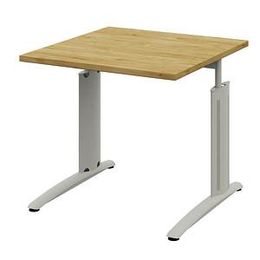 Röhr-Bush röhr Techno höhenverstellbarer Schreibtisch hickory-eiche quadratisch, C-Fuß-Gestell silber 80,0 x 80,0 cm