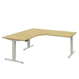 Röhr-Bush röhr Techno elektrisch höhenverstellbarer Schreibtisch hickory-eiche L-Form, C-Fuß-Gestell silber 180,0 x 80,0 cm