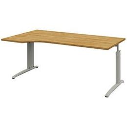 Röhr-Bush röhr Techno höhenverstellbarer Schreibtisch hickory-eiche L-Form, C-Fuß-Gestell silber 180,0 x 80,0/100,0 cm