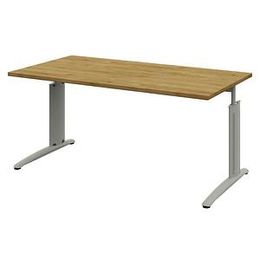 Röhr-Bush röhr Techno höhenverstellbarer Schreibtisch hickory-eiche rechteckig, C-Fuß-Gestell silber 160,0 x 80,0 cm