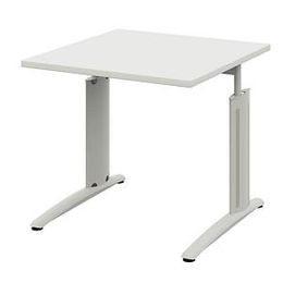 Röhr-Bush röhr Techno höhenverstellbarer Schreibtisch weiß quadratisch, C-Fuß-Gestell silber 80,0 x 80,0 cm