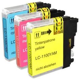 3 Ampertec Tinten kompatibel mit Brother LC-1100C M Y LC-980C M Y Universal 3-farbig
