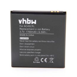 vhbw Ersatz für Archos AC45CPL, AL45CPL für Mobilfunk (1700 mAh, 3,7 V, Smartphone-Akku Li-Ion 1700 mAh, schwarz
