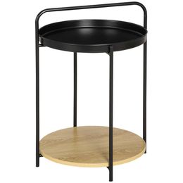 HOMCOM Beistelltisch Sofatisch mit Griff 2 abnehmbaren Tablett (Wohnzimmertisch, 1-St., Couchtisch), Schwarz+Natur 43,5 x 42,5 x 60 cm