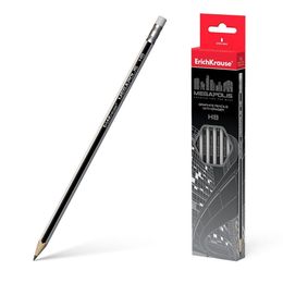 Erich Krause Bleistift, Bleistifte HB mit Radiergummi 12 Stück Schwarz Silber