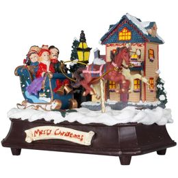 Christmas Paradise Spieluhr Weihnachtsdeko 17cm Pferdeschlitten, (1-tlg), handbemalte Winterlandschaft mit Musik, mechanisch aufziehbar
