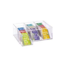 Relaxdays Teebox Transparente Teebox mit 3 Schubladen