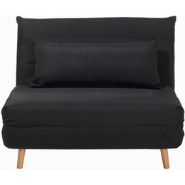 Beliani Sofa Schwarz Stoffbezug mit Schlaffunktion 1 Dekokissen Verstellbare Rückenlehne Holzbeine Schlafsofa Gästebett Modern Wohnzimmer Ausstattung