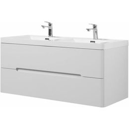 Doppelwaschtisch kaya Satinweiß Waschbecken mit Unterschrank & 2 Soft-Closing Schubladen Badmöbel-Set hängend B:120/H:50/T:48cm - Goom