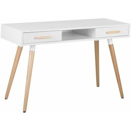 Beliani Schreibtisch Weiß 120 x 45 cm mit 2 Schubladen Modernes Design - Heller Holzfarbton