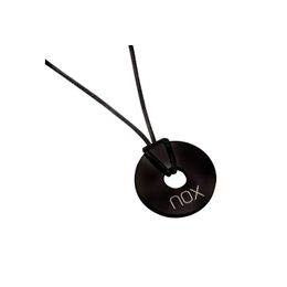 Nox Kette mit Anhänger Scheibe Edelstahl Lederkette 60cm, schwarz