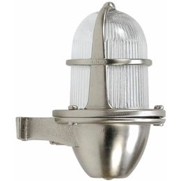 Licht-Erlebnisse Außenleuchte Messing Riffelglas IP64 E27 Wandlampe Garten Haus - Nickel matt, Klar/Transparent