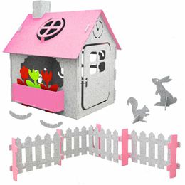 Smalla - Kinder Spielhaus aus Recycling Filz 110x100x124 Indoor Outdoor Haus mit Zubehör - pink