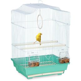 Vogelkäfig, Käfig für kleine Kanarienvögel, Sitzenstangen & Futternäpfe, 49,5 x 35 x 32 cm, hellblau/mintgrün - Relaxdays