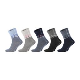 Chili Lifestyle Basicsocken Bestcare Jeans Damensocken Baumwollsocken blau mit Schrift (Multipack, 5-Paar, 5 Farbdesings) Weichbund ohne Gummidruck