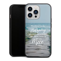 DeinDesign iPhone 13 Pro Handy Premium Silikon H&uuml;lle Handyh&uuml;lle schwarz Case Statement Beach Spruch Silikon Premium Case