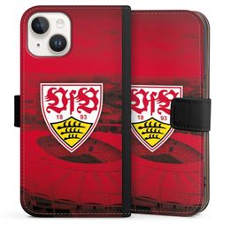 DeinDesign iPhone 14 Handy Klapph&uuml;lle Handyh&uuml;lle aus Kunst Leder schwarz Flip Case Vfb Stuttgart Official Licensed Product Stadium Sideflip mit Lasche