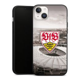 DeinDesign iPhone 14 Handy Premium Silikon H&uuml;lle Handyh&uuml;lle schwarz Case Official Licensed Product Vfb Stuttgart Stadium Silikon Premium Case