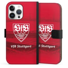 DeinDesign iPhone 14 Pro Max Handy Klapph&uuml;lle Handyh&uuml;lle aus Kunst Leder schwarz Flip Case Stadium Official Licensed Product Vfb Stuttgart Sideflip mit Lasche