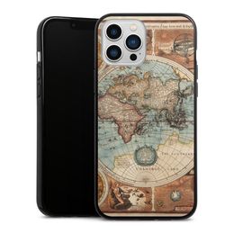 DeinDesign iPhone 13 Pro Max Handy Silikon H&uuml;lle Case schwarz Handyh&uuml;lle Vintage Map World Map