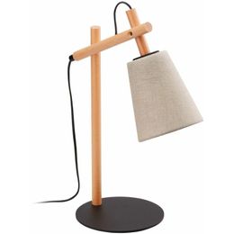 Licht-Erlebnisse Tischleuchte Holz Stoff E27 Natur Grau-Beige 46 cm hoch Skandinavisch Schreibtischlampe Nachttischlampe - Holz hell, Greige (Grau-Beige), Schwarz