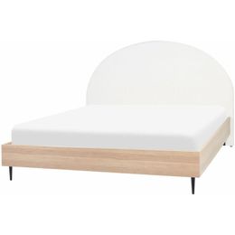 Beliani Bett Cremeweiß u. Hellbraun 180 x 200 cm mit Holzrahmen Stoff Polster Kopfteil Gepolstert Modern Stilvoll Elegant Design für Schlafzimmer - Weiß