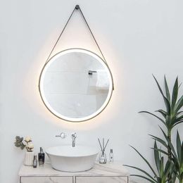 LED-Spiegel mit Anti-Beschlage Spiegelheizung, Φ60cm Badspiegel dimmbar, Badezimmerspiegel 3000K-6000K Wandspiegel mit Seil - Costway