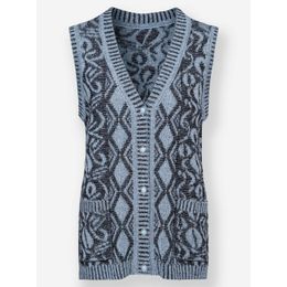 WITT Damen Strickweste mit Schmuckkn&ouml;pfen, eisblau-schwarz-gemustert, Gr&ouml;&szlig;e 38