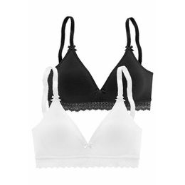 Petite Fleur Bralette-BH wei&szlig;+schwarz Gr. 90A. Mit Schleifen, Spitze. Ohne B&uuml;gel. Nachhaltig.