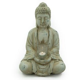 NOOR LIVING Teelichthalter Buddha (1 St), mit Teelichtglas, Höhe 40 cm, weiß