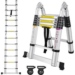 Froadp - 380cm Alu-Teleskopleiter Anlegeleiter Mehrzweckleiter 12 Stufen Sprossenleiter Gefaltete Höhe 87cm, Multifunktion Ausziehbar Hochwertigem