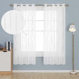 Deconovo Transparent Gardinen Voile Vorhang, 2er Set,140x180 cm(BreitexHöhe), Weiß - Weiß