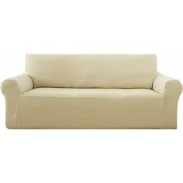 Elastisch Sofabezug Sofaüberwurf Sofaüberzug Couchbezug, 1 Stück,3-Sitzer(180-230 cm), Creme - Creme - Deconovo