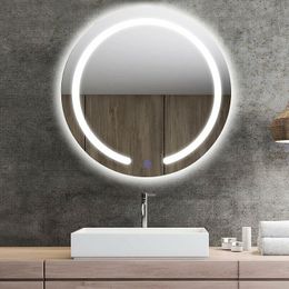 Costway LED-Spiegel Rund, Φ50cm 3 Farbtemperaturen 3000K-6000K, Badspiegel dimmbar, Badezimmerspiegel mit Anti-Beschlage, Wandspiegel mit Beleuchtung