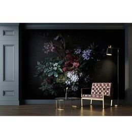 K&L WALL ART K&l Wall Art - Premium Vliestapete xxl Fototapete barock Blumenstrauß Tapete bouquet schwarz
